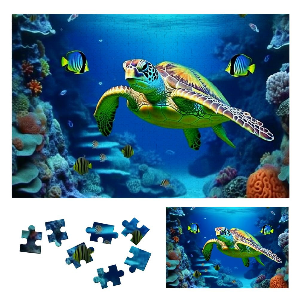 JRXY Sea Turtle Coral Reef Fish Wooden Jigsaw Puzzle for Adults and ...
