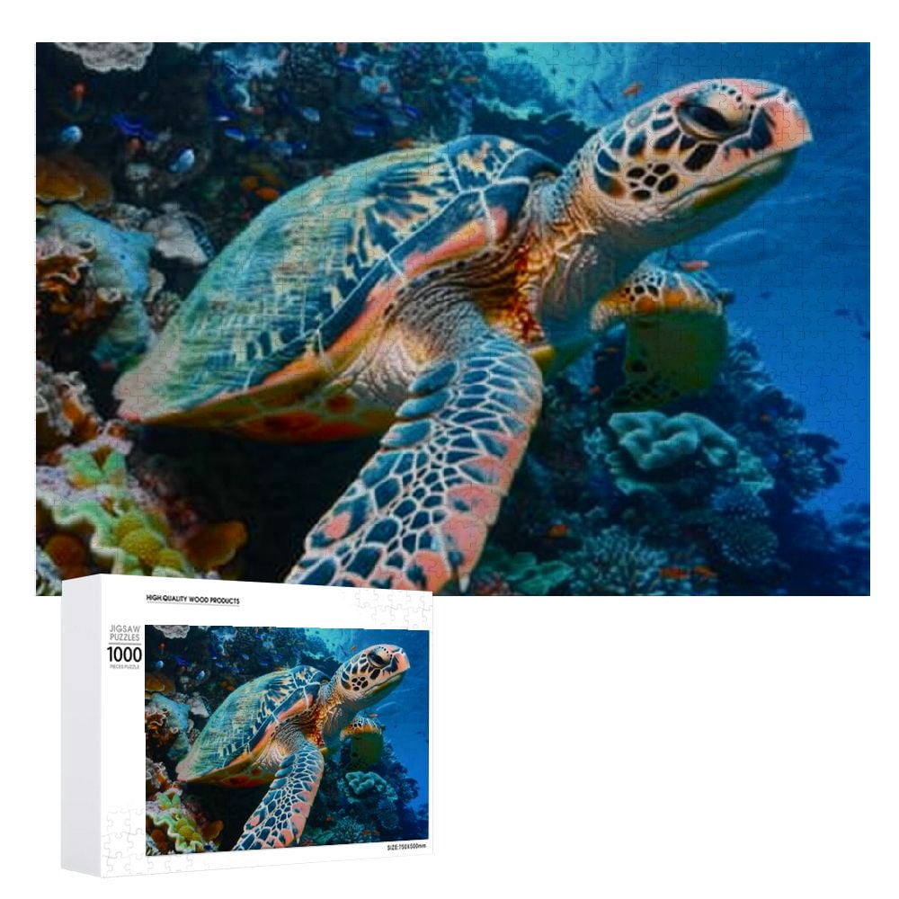 JRXY Sea Turtle Ocean Blue Sea Life Fish Coral Wooden Jigsaw Puzzle ...