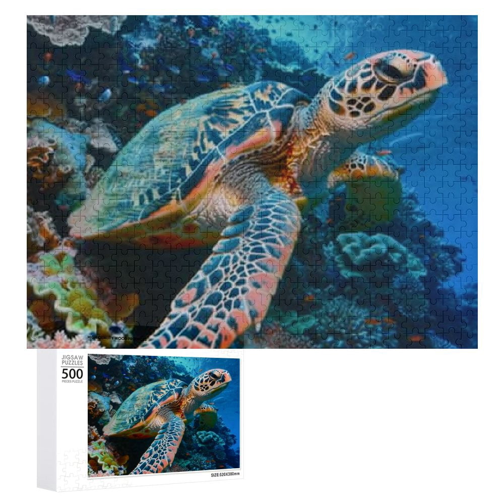 JRXY Sea Turtle Ocean Blue Sea Life Fish Coral Wooden Jigsaw Puzzle ...