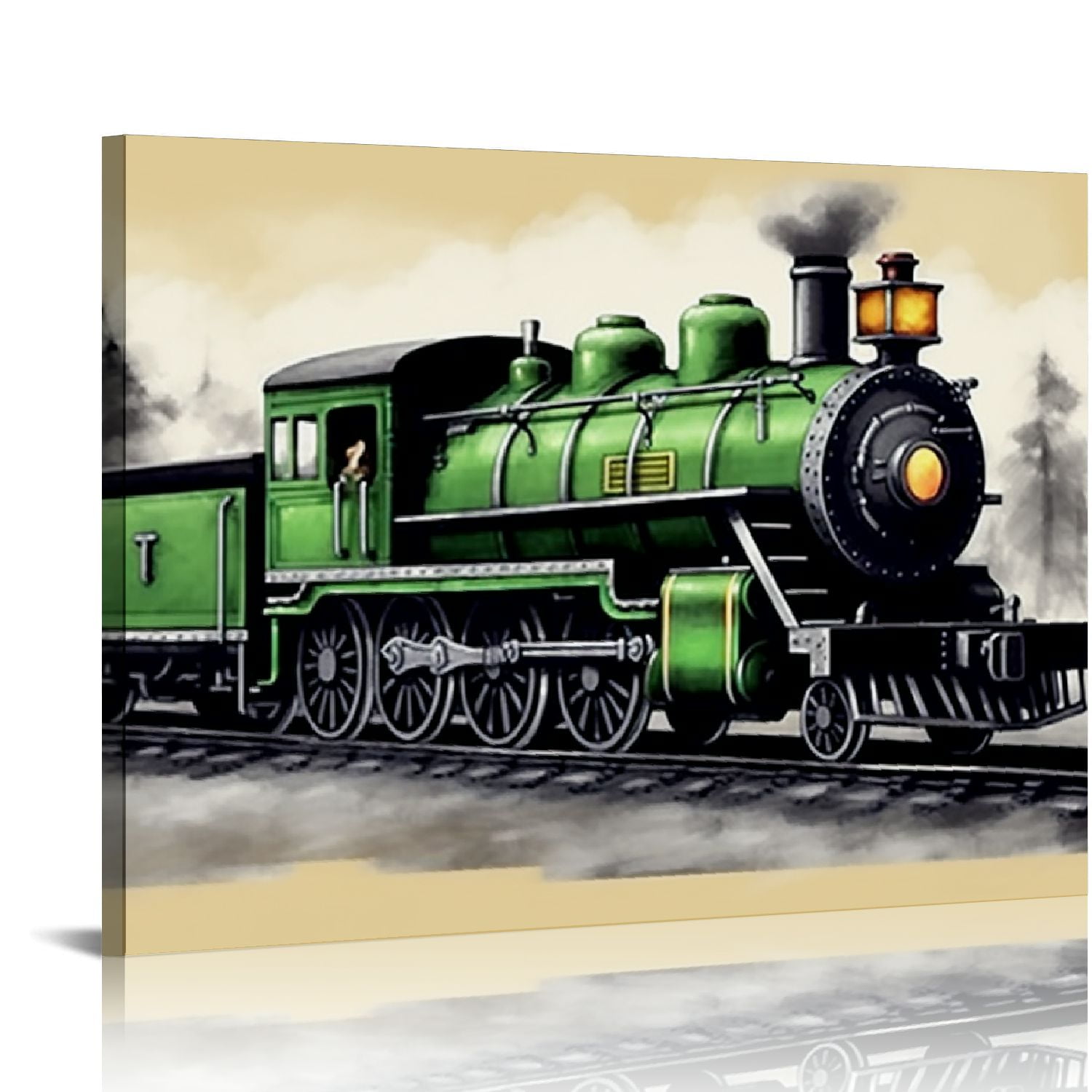 JRXY Set of Green Steam Train Nursery Vehicle Art Canvas Wall Art ...