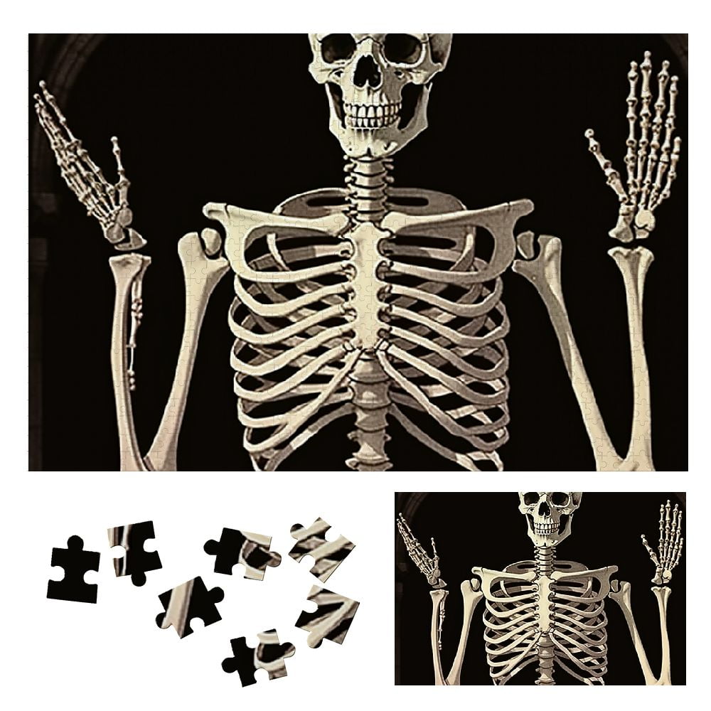 JRXY Skeleton Bones Gothic Art Wooden Jigsaw Puzzle Challenging ...