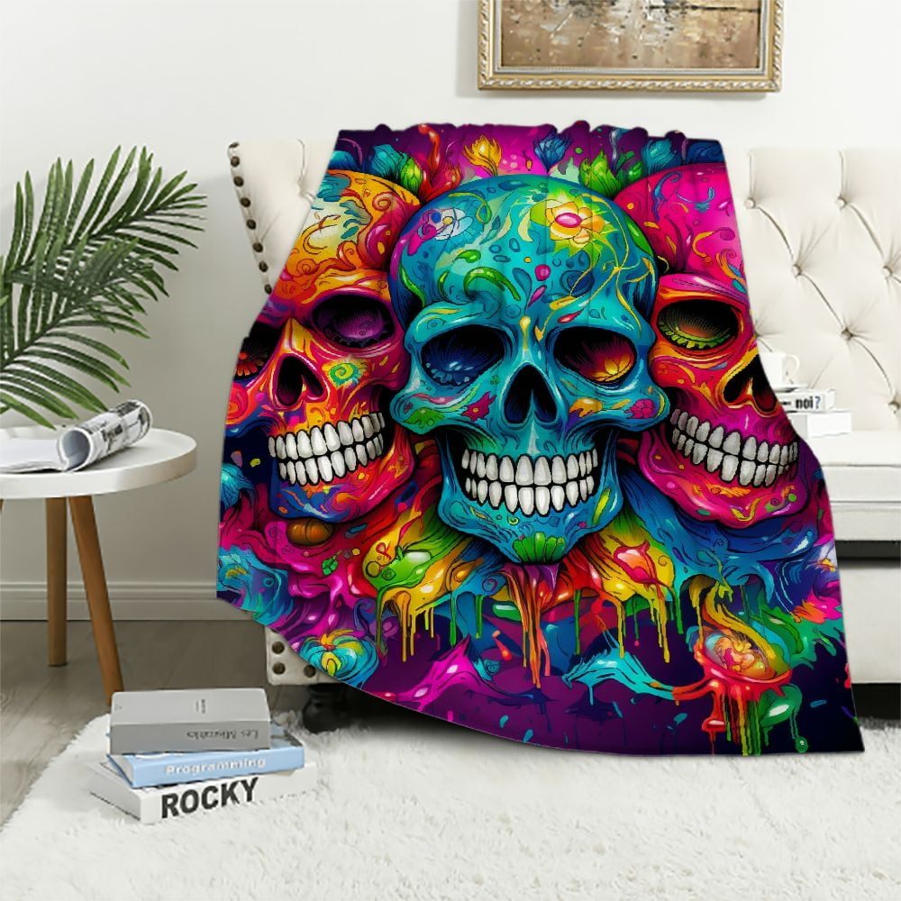 JRXY Skull Blanket Colorful Goth Skulls Hippie Skeleton Throw Blankets ...
