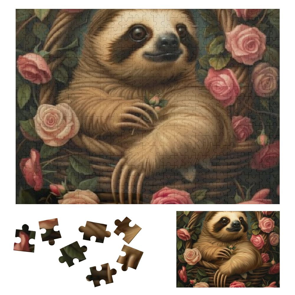 JRXY Sloth Roses Basket Wooden Jigsaw Puzzle for Adults and Kids ...
