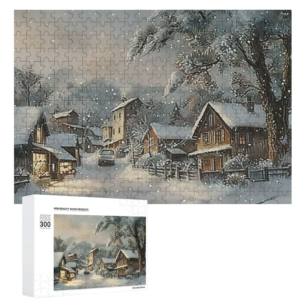 JRXY Snowy Village Wooden Jigsaw Puzzle for Adults and Kids, Gift for ...