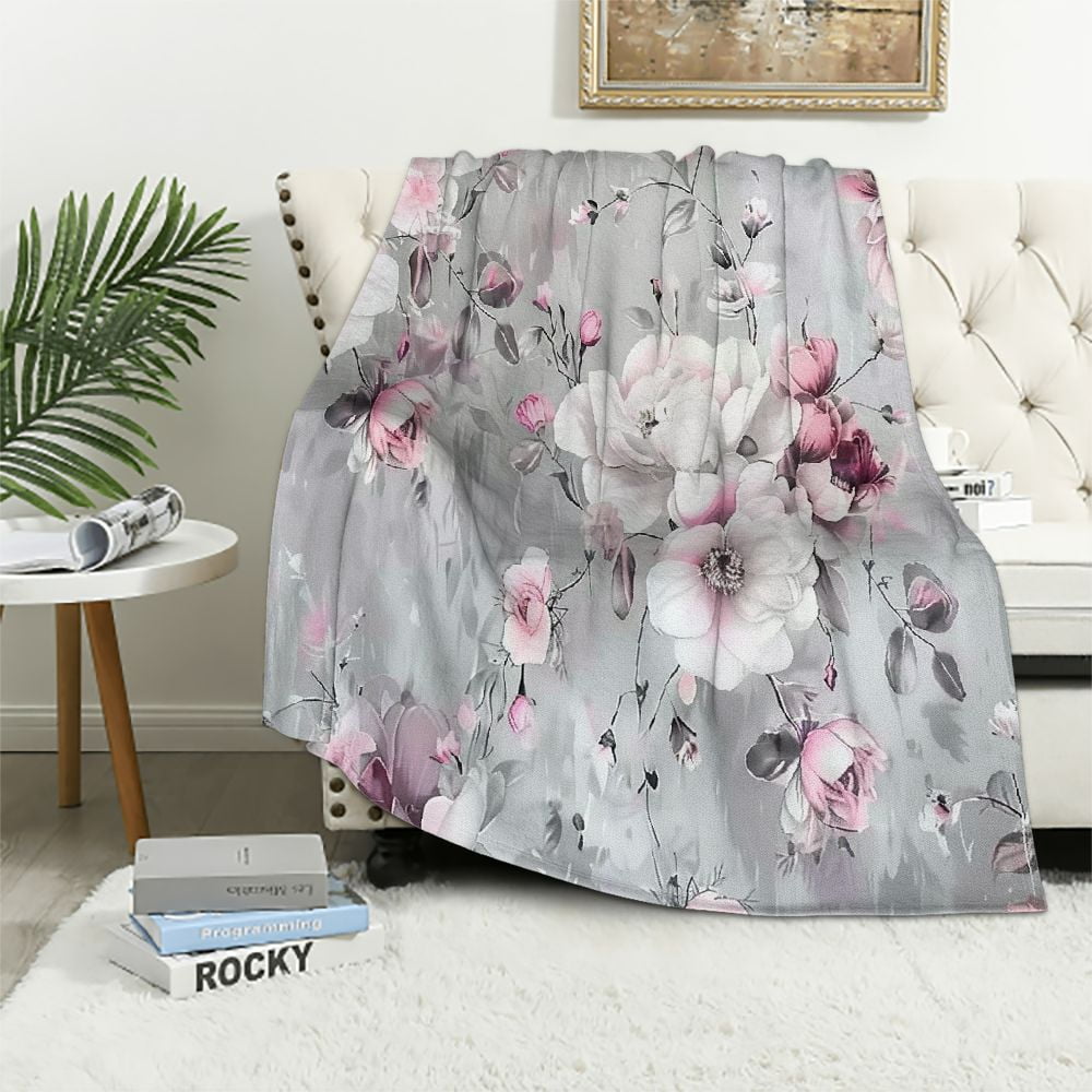 JRXY Spring Flowers Leaves Throw Blanket Botanic Floral Flower Rose ...