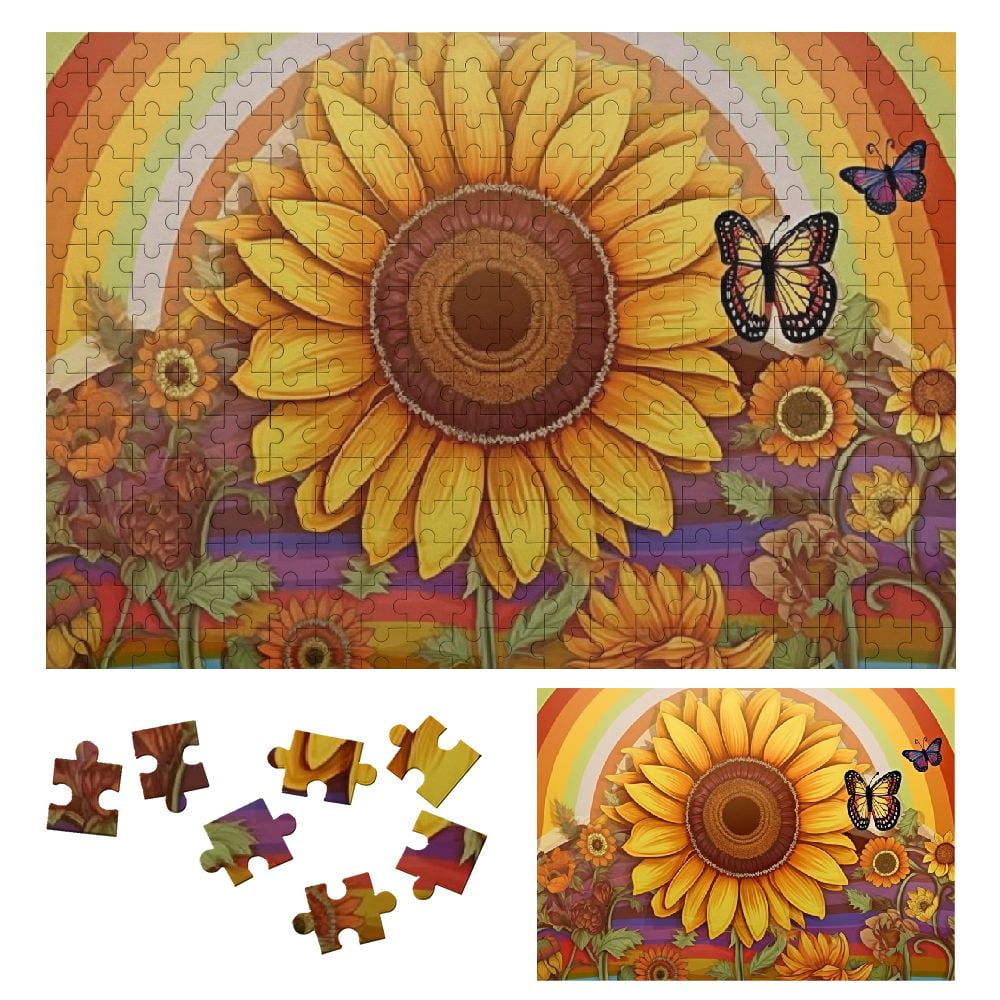 JRXY Sunflower Butterflies Rainbow Wooden Jigsaw Puzzle Leisure Game ...