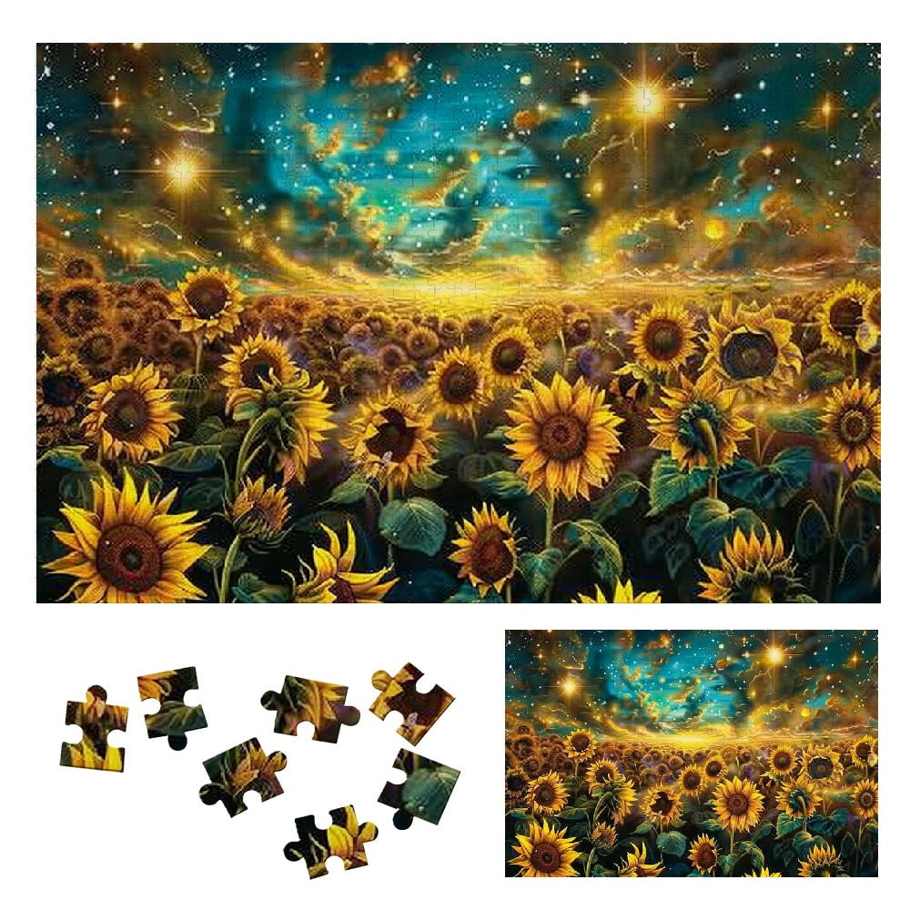 JRXY Sunflowers Stars Sky Wooden Jigsaw Puzzle Challenging Difficult ...