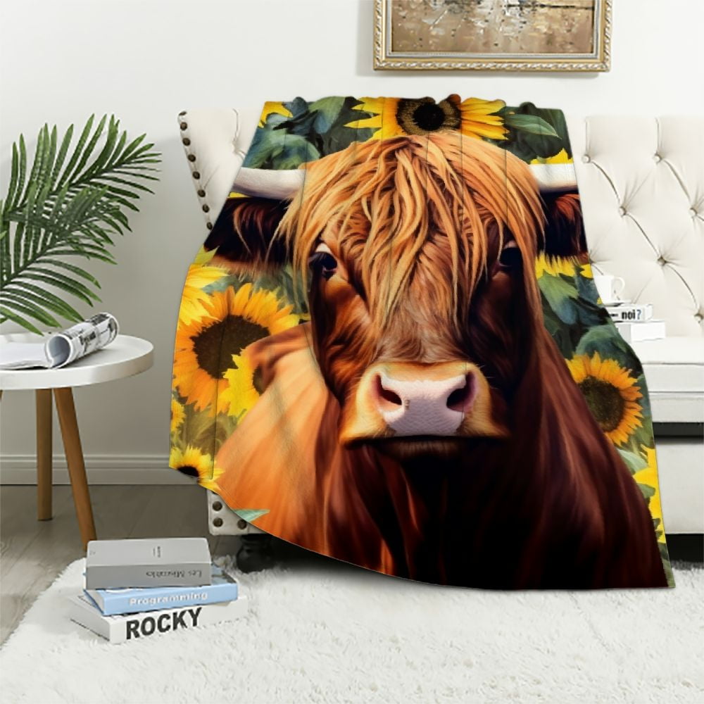 JRXY Sunflowers Throw Blanket Floral Print Throw Blanket Highland Cow ...