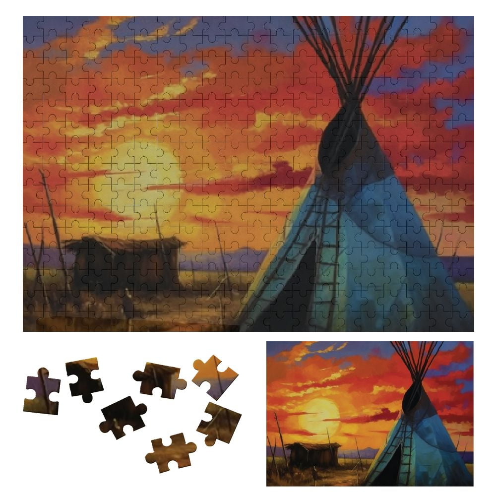 JRXY Sunset Teepee Oil Painting Wooden Puzzle for Adults and Kids ...