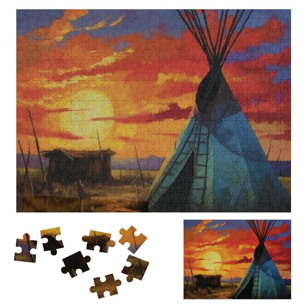JRXY Sunset Teepee Oil Painting Wooden Puzzle for Adults and Kids ...