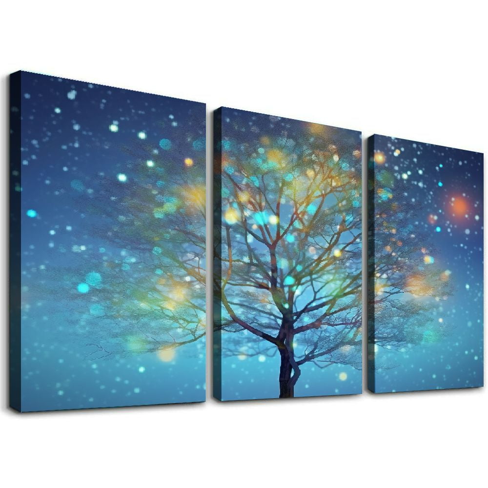 JRXY Teal Tree Wall Art Decor Tree of Life Modern Abstract Canvas ...