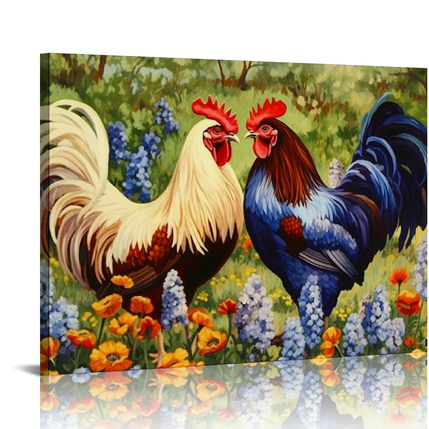 JRXY Texas Farmhouse Canvas Wall Art Rooster Chicken in Bluebonnet ...