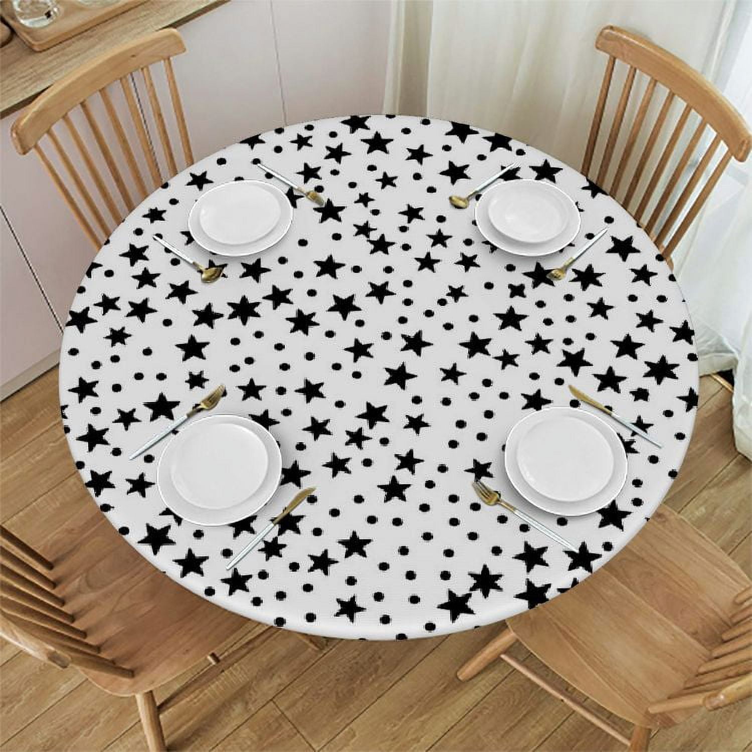 JRXY The Dazzling Stars and Dreamy Night Sky Round Tablecloth White ...