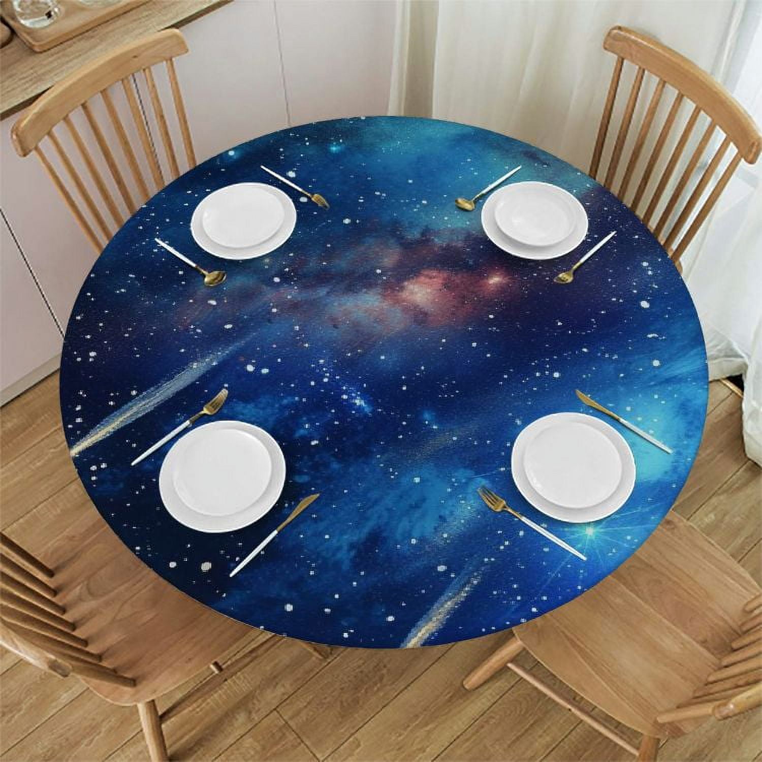 JRXY The Dazzling Stars and Dreamy Night Sky Round Tablecloth White ...