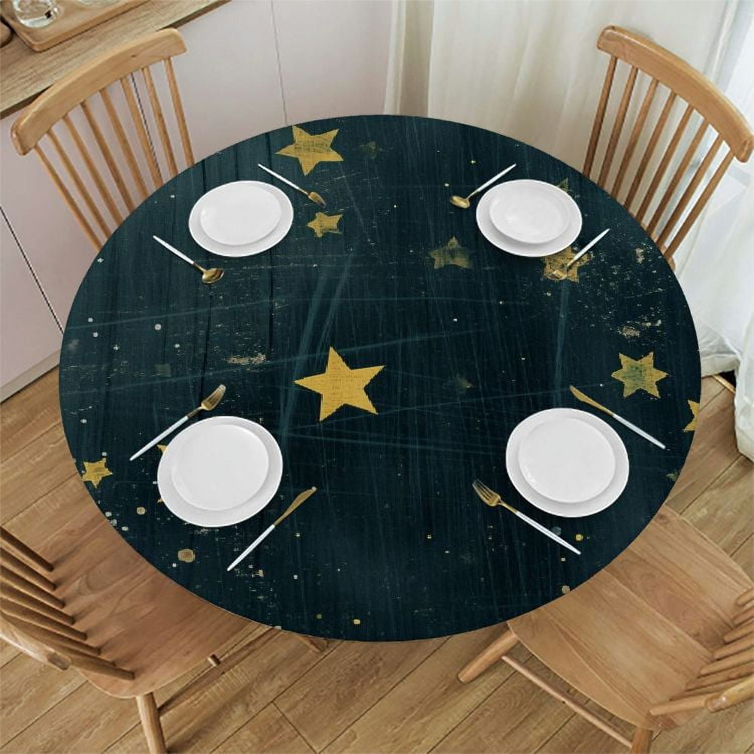 JRXY The Dazzling Stars and Dreamy Night Sky Round Tablecloth White ...