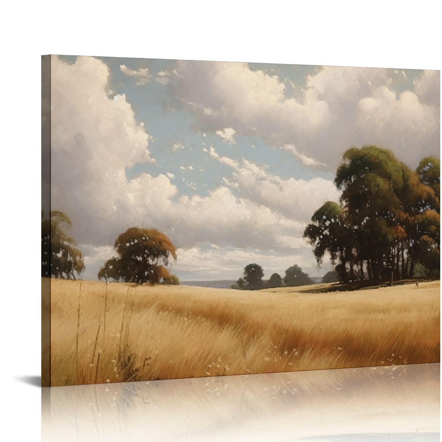 JRXY The Vast Grassland Framed Wall Art Room Decor, White Cloud Canvas ...