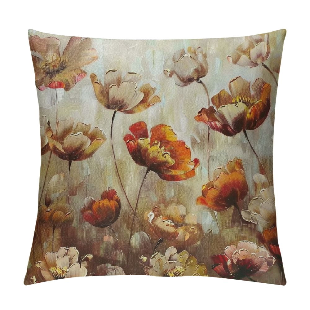 JRXY Throw Pillow Cover Painting Poppies Flower Square Throw Pillow ...