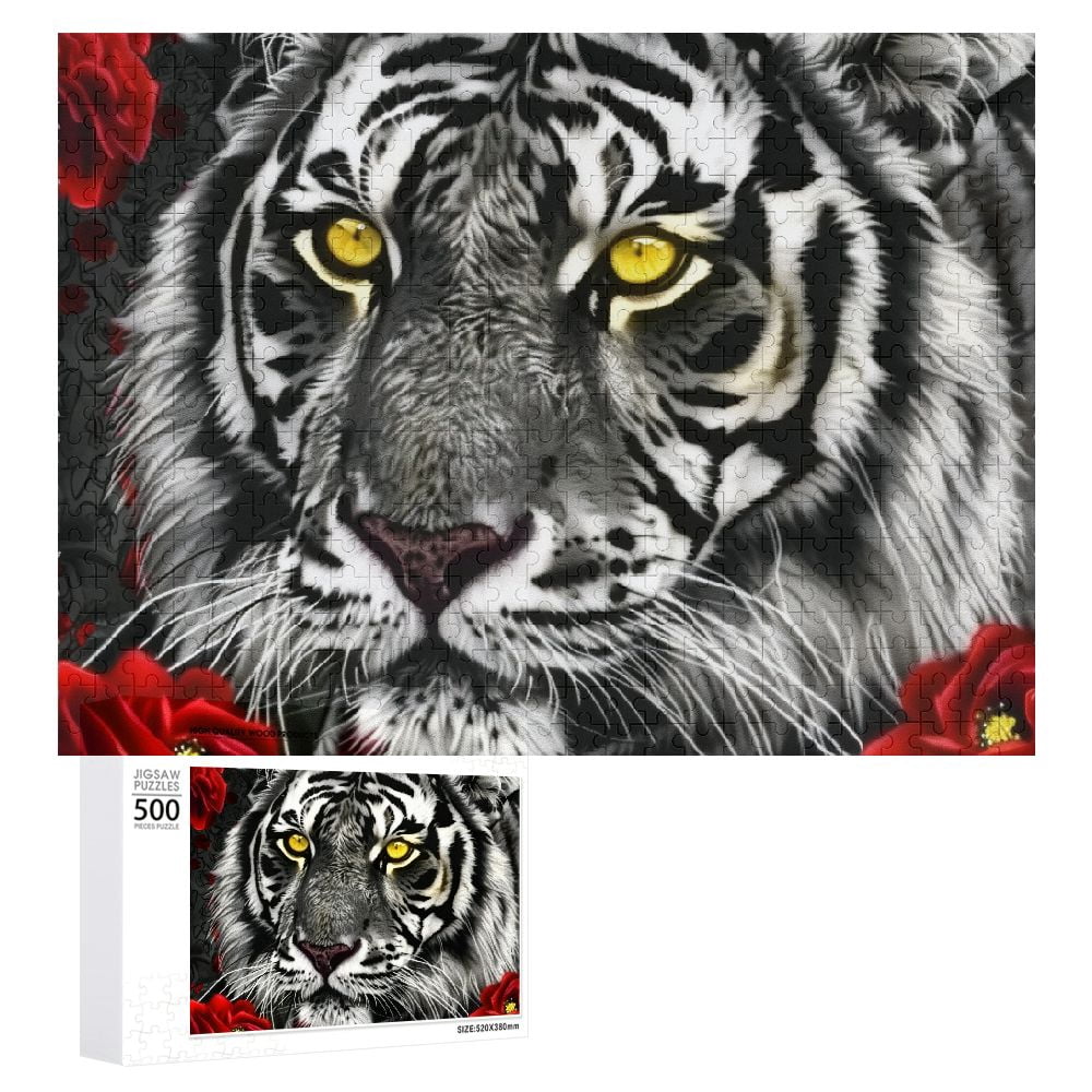 JRXY Tiger Red Rose Digital Painting Wooden Jigsaw Puzzle for Adults ...