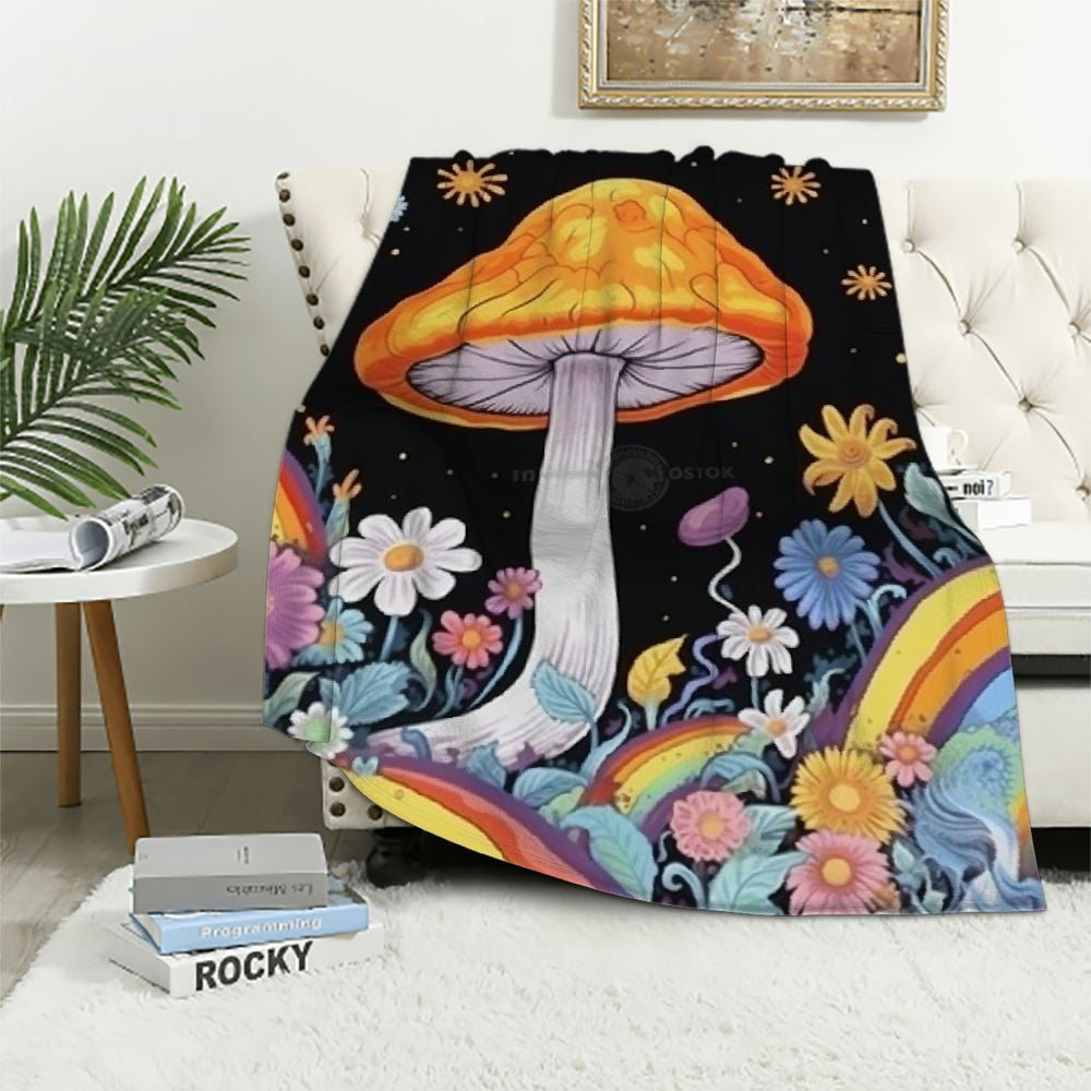 JRXY Trippy Mushroom Throw Blanket for Couch Groovy Floral Blanket Cute ...
