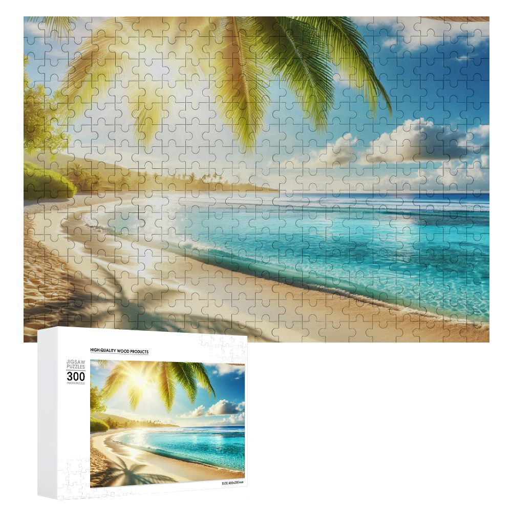 JRXY Tropical Beach Palm Tree Leaves Sandy Caribbean Coastline Ocean ...