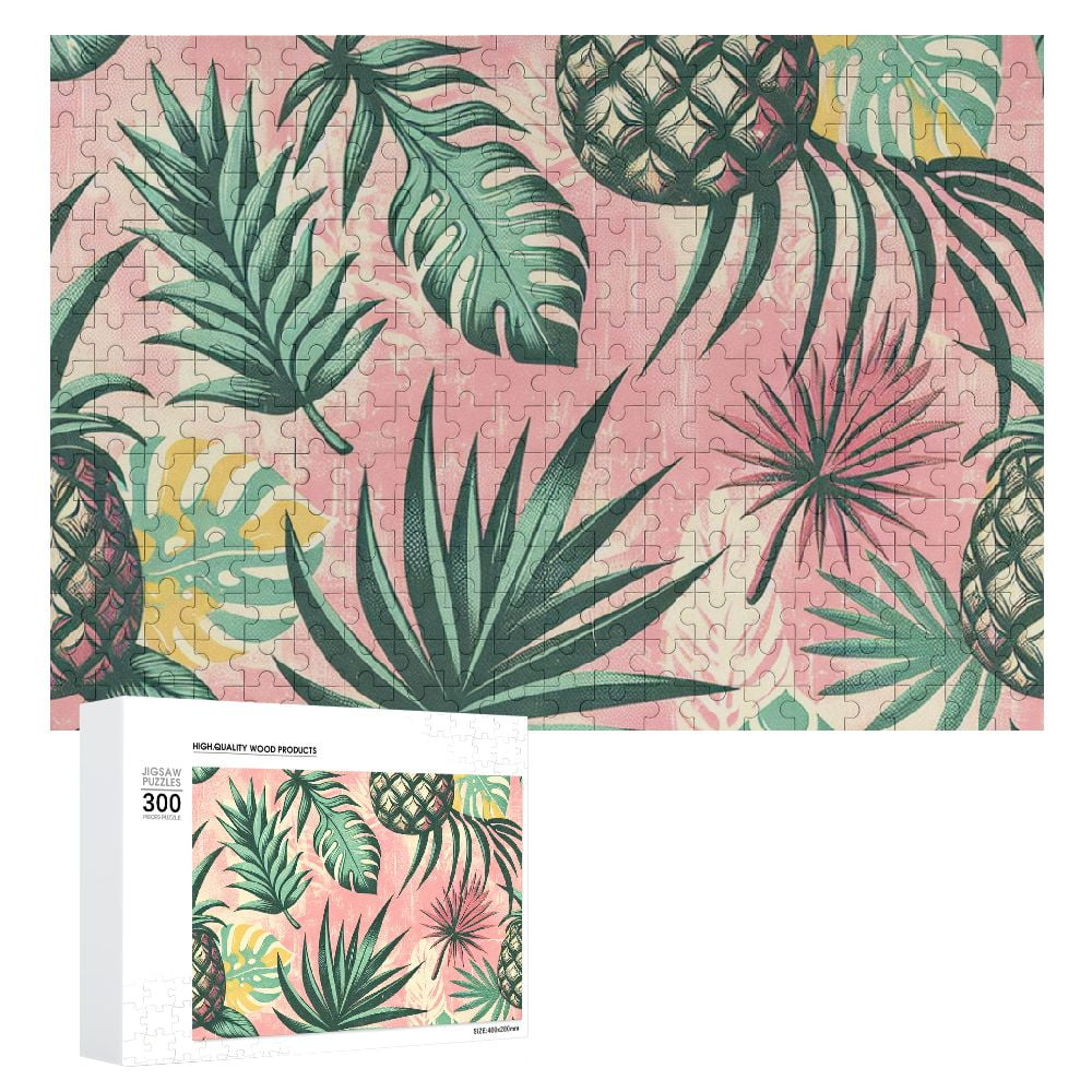 JRXY Tropical Leaves Hibiscus Flower Pineapple Wooden Jigsaw Puzzle for ...