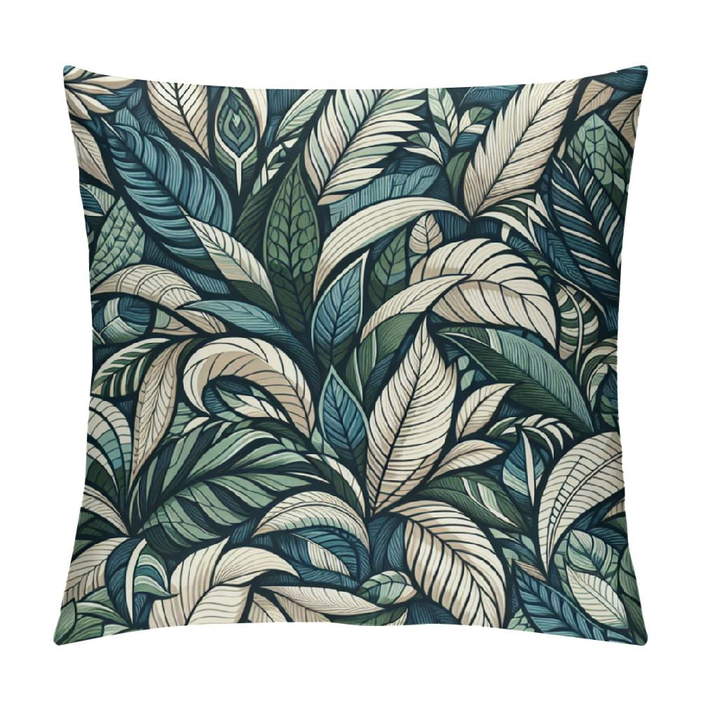 JRXY Tropical Leaves Pillow Covers Summer Blue Green Palm Leaf ...