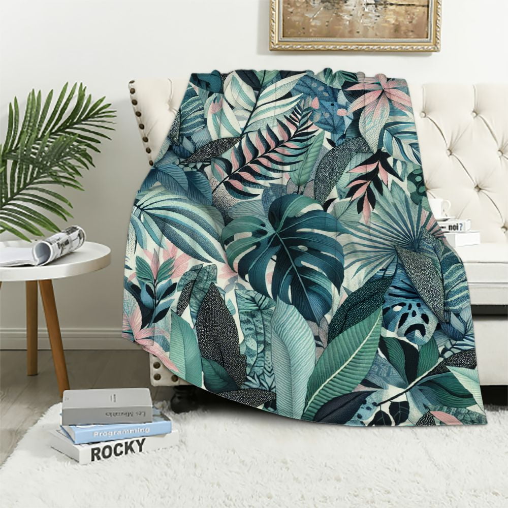 JRXY Tropical Palm Leaf Print Summer Blue Green Plant Leaves Hawaiian ...