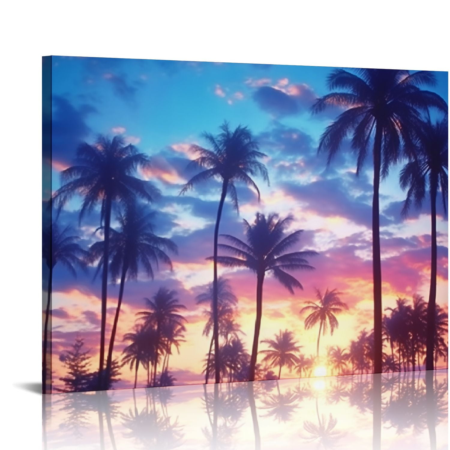 JRXY Tropical Palm Trees Canvas Wall Art Sunset on Ocean Beach Nature ...