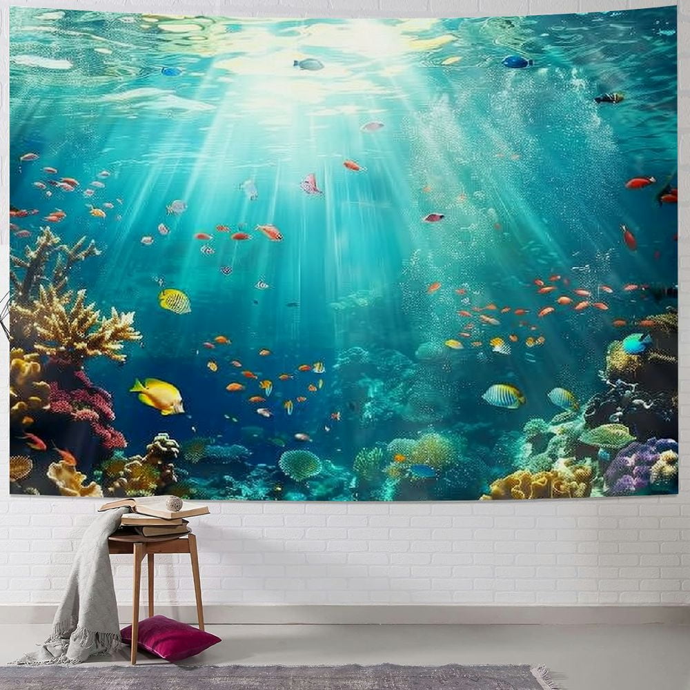 JRXY Underwater World Tapestry Blue Ocean Under the Sea Coral Reef ...