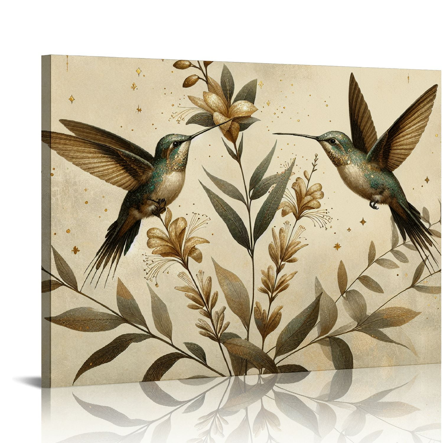 JRXY Vintage Bird Painting Wall Decor Black and Gold Hummingbird with ...