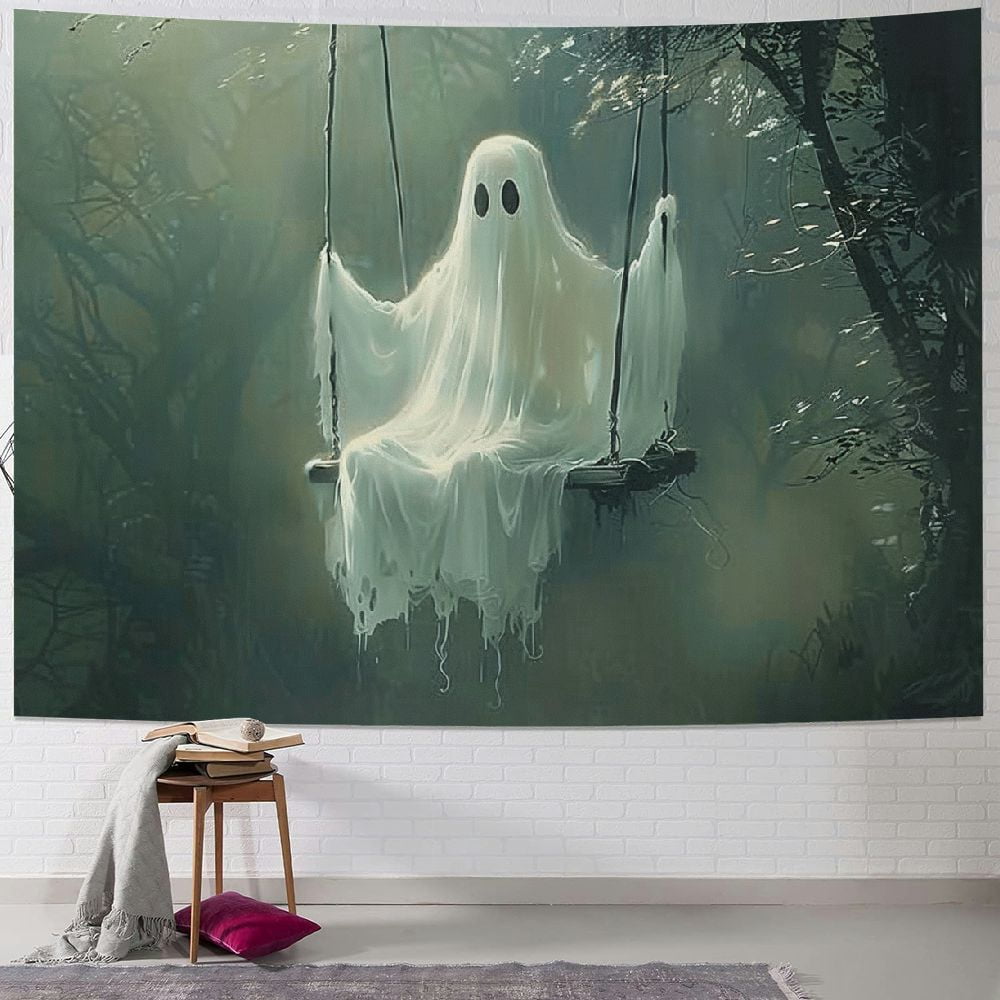 JRXY Vintage Cute Ghost Tapestry Wall Art Swing Forest Aesthetic Gothic ...