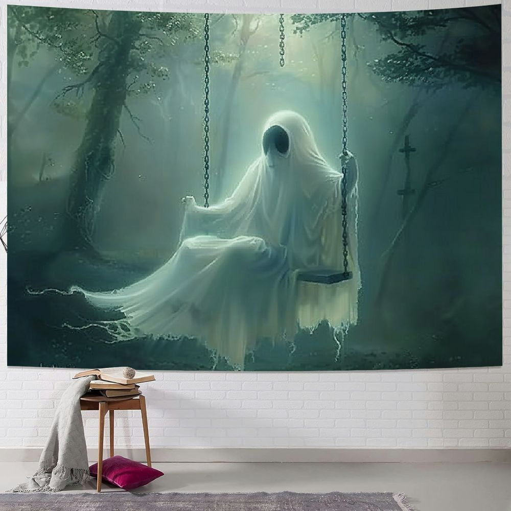 JRXY Vintage Cute Ghost Tapestry in Forest Aesthetic, Gothic Wall Decor ...