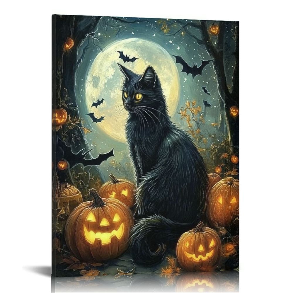 JRXY Vintage Dark Academia Cute Cat Wall Art Black Cat Poster Preppy ...