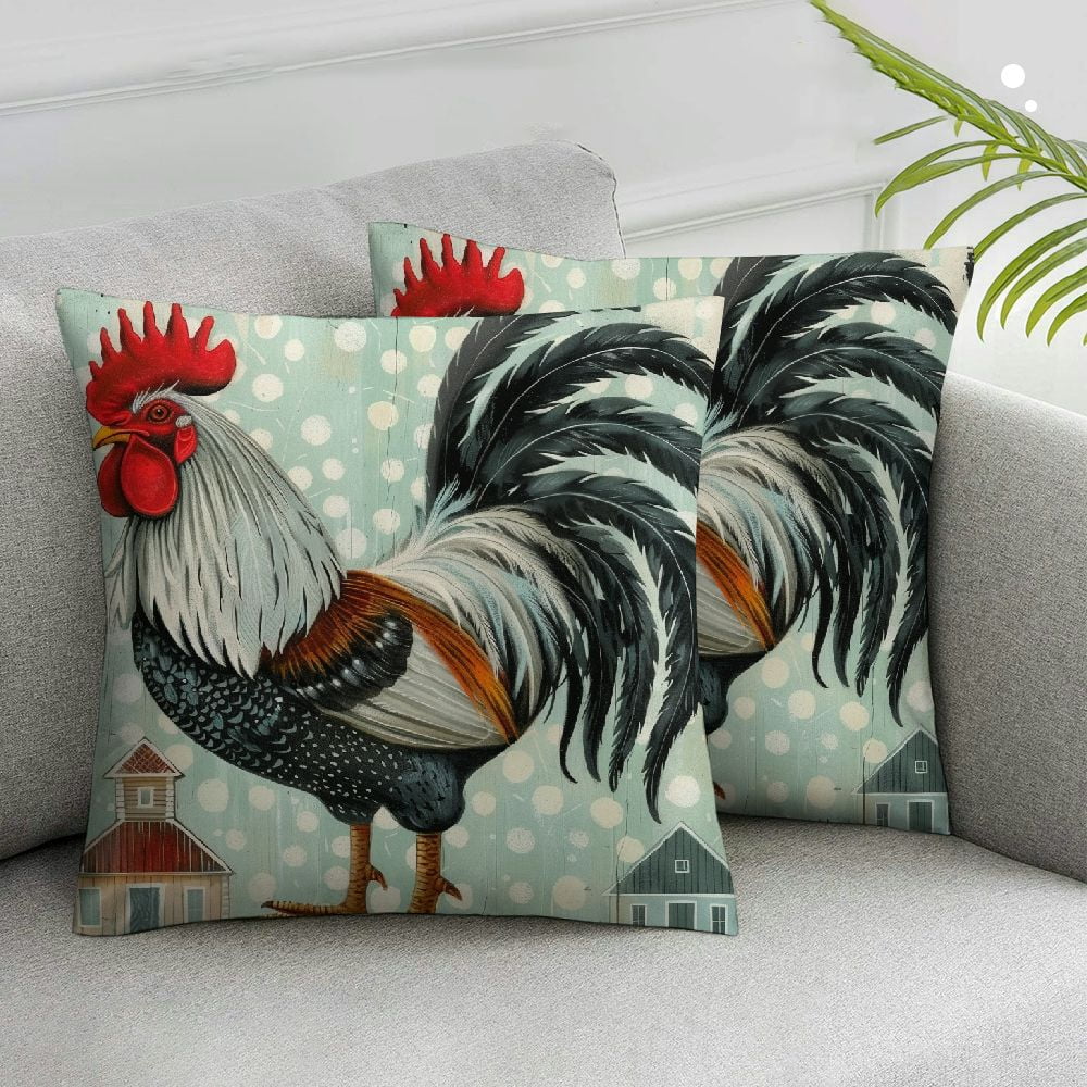 JRXY Vintage Farm Rooster Hen Throw Pillow Covers with Welcome Quote ...
