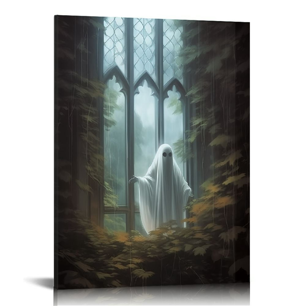 JRXY Vintage Ghost Canvas Wall Art - Ghost Outside Looking In Cute Yet ...