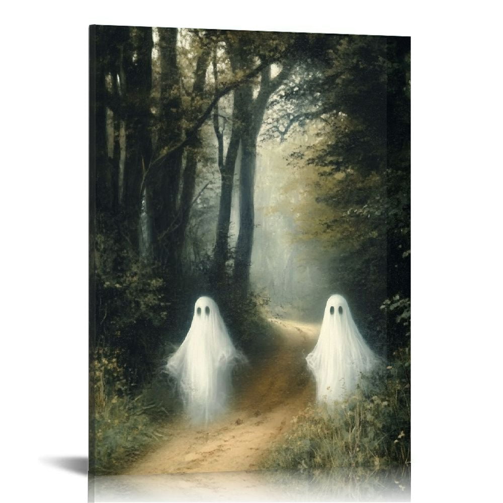 JRXY Vintage Ghost Wall Art Cute Ghost Painting Haunted Forest ...