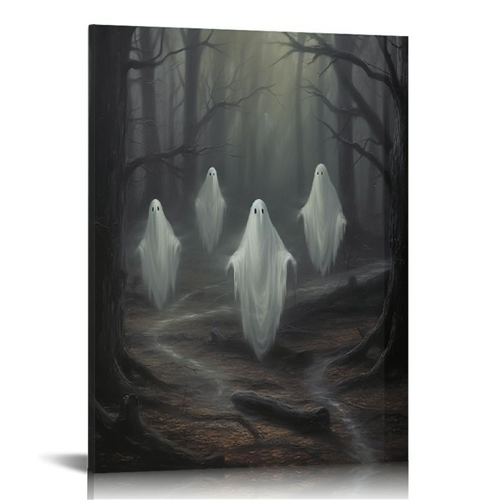 JRXY Vintage Halloween Canvas Wall Art Cute Ghost In Haunted Fall ...
