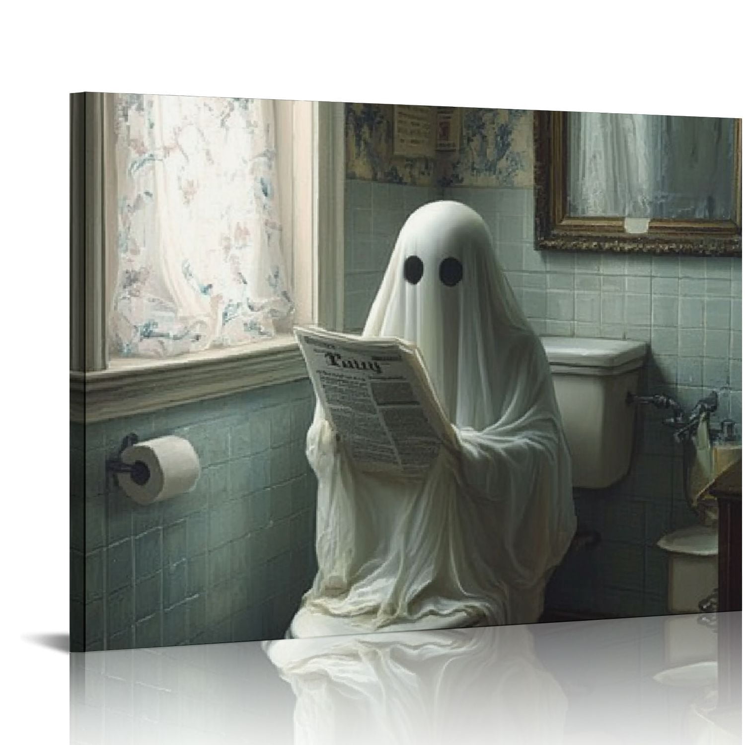 JRXY Vintage Halloween Prints Spooky Bathroom Wall Art Ghost on Toilet ...
