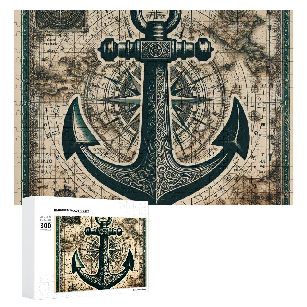 JRXY Vintage Map with Nautical Anchor Decorative Wooden Jigsaw Puzzle ...