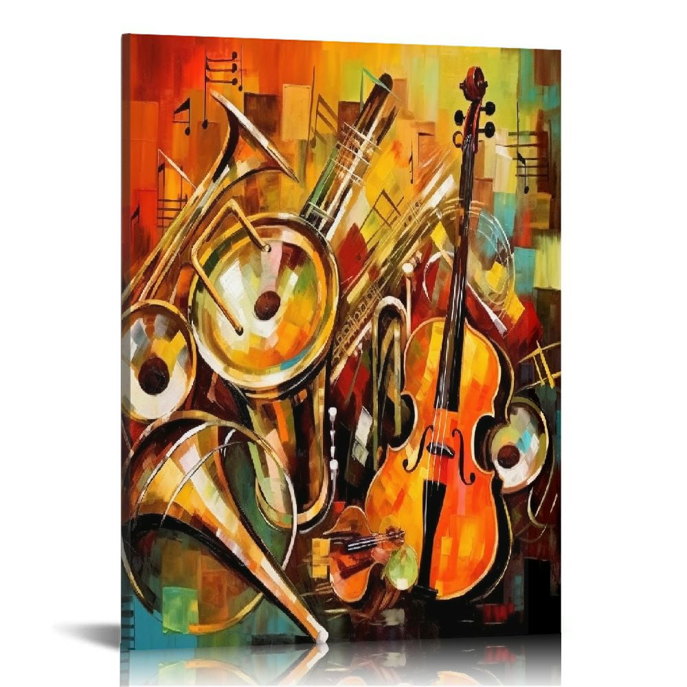 JRXY Vintage Music Canvas Wall Art Abstract Guitar Drum Violin Colorful ...