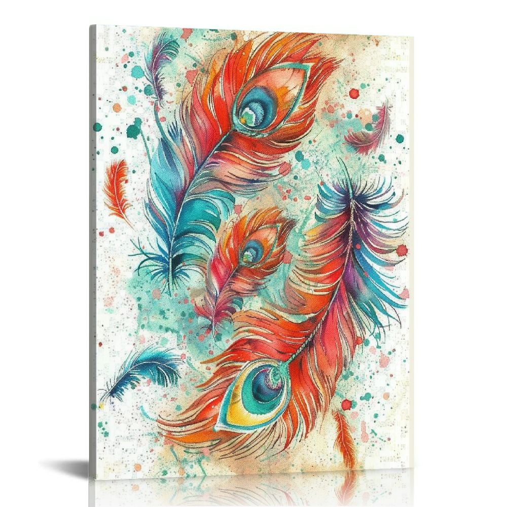 JRXY Vintage Peacock Feather Canvas Wall Art Colorful Abstract Animal ...