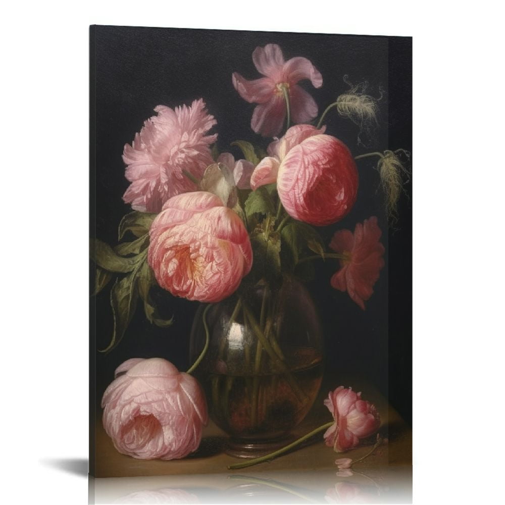 JRXY Vintage Peony Oil Painting Famous Art Botanical Flower Canvas Wall ...
