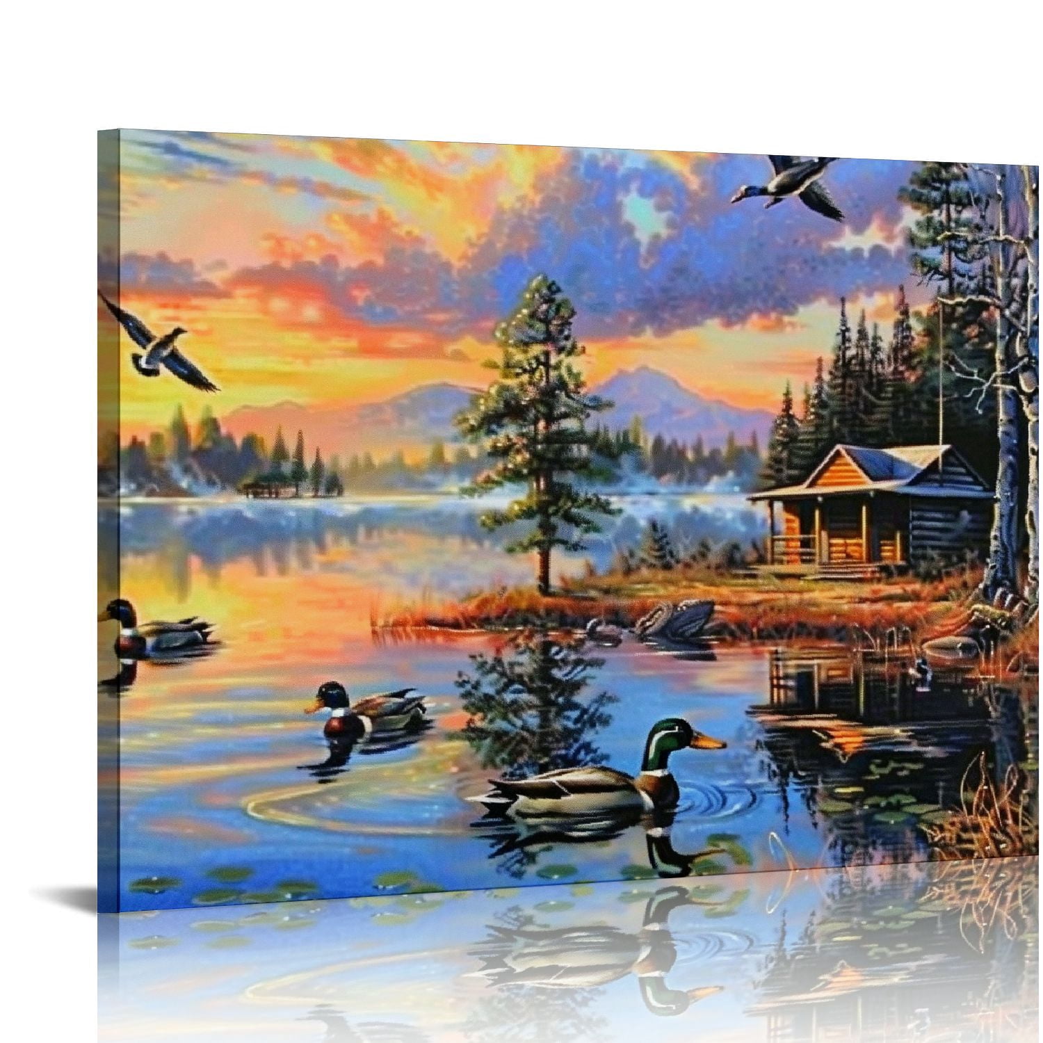 JRXY Vintage Yellow Fall Landscape Wild Duck Wall Art Wildlife Canvas ...