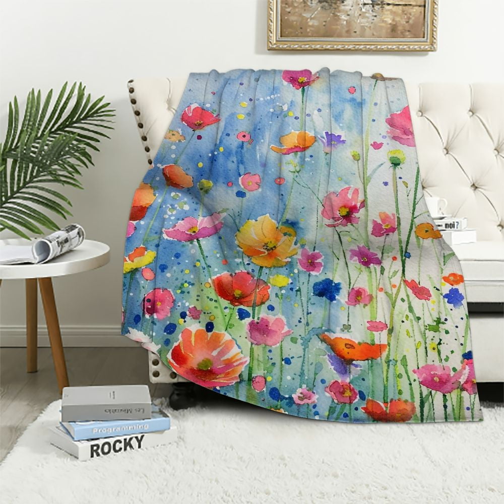 JRXY Watercolor Flowers Blanket Spring Summer Wildflower Soft Throw ...