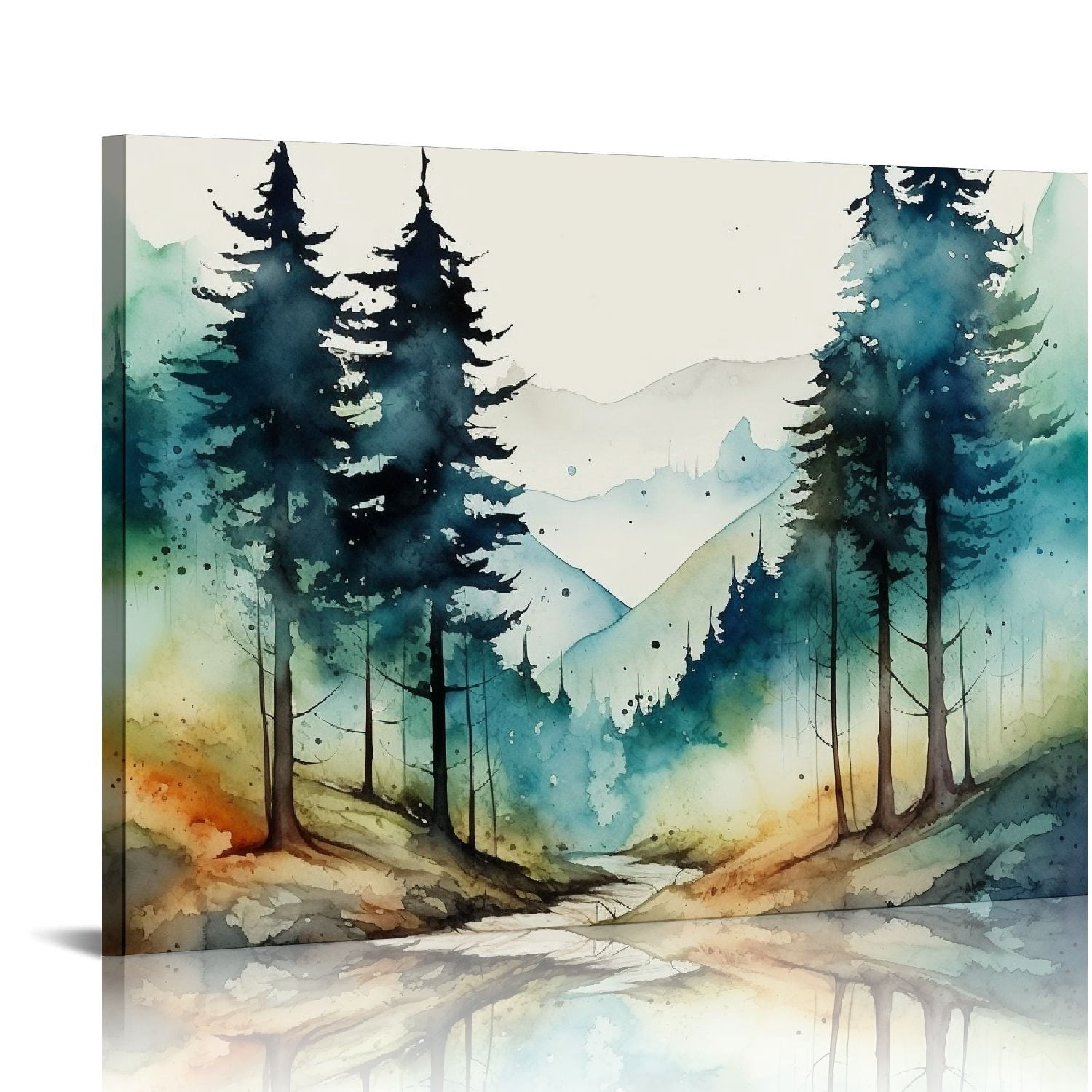 JRXY Watercolor Forest Poster Green Trees Wall Art Nature Landscape ...