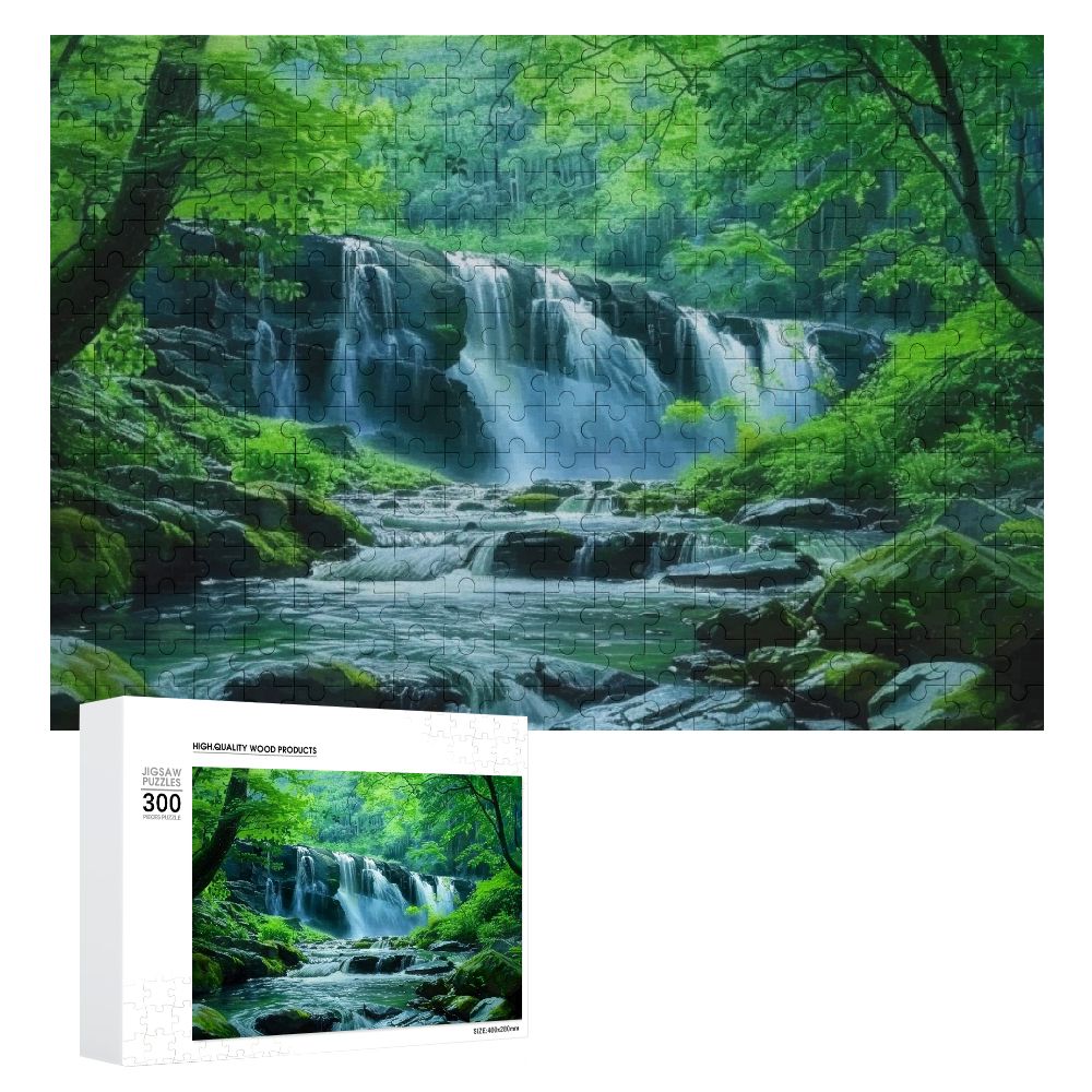 JRXY Waterfall Forest Rocks Wooden Jigsaw Puzzle for Adults and Kids ...