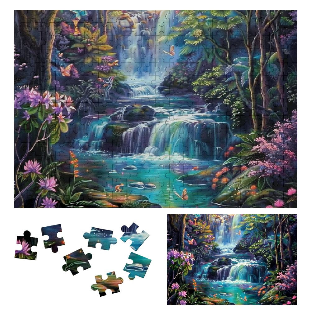 JRXY Waterfall Trees Flowers Wooden Puzzle Game Toy Gift for Family ...
