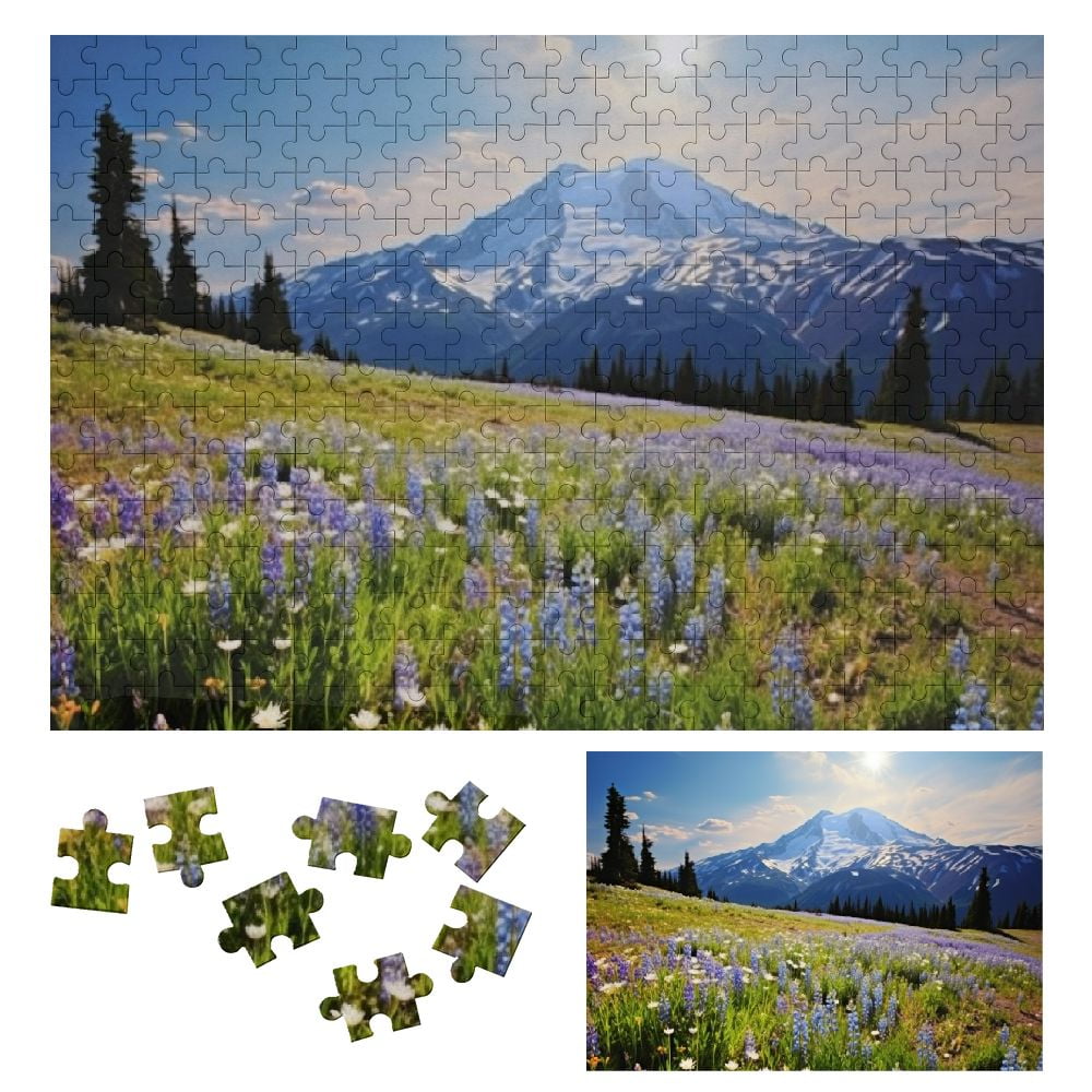 JRXY Wildflowers Mountain Sun Wooden Jigsaw Puzzle Challenging ...