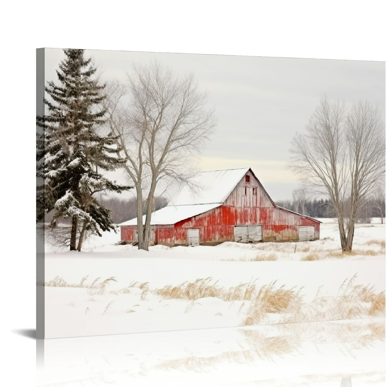 JRXY Winter Scenes Pictures Old Red Barn Canvas Wall Art Winter House ...