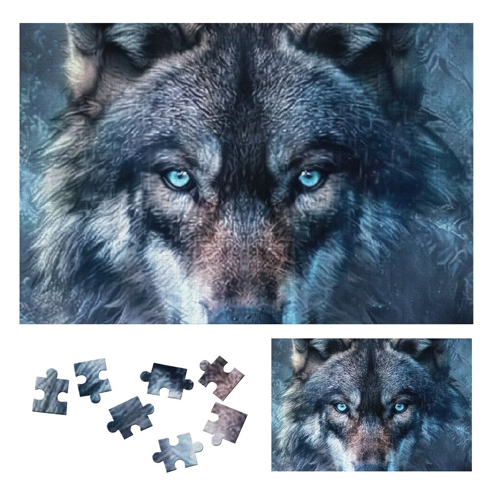 JRXY Wolf Blue Eyes Furry Art Wooden Jigsaw Puzzle for Adults 1000 PCS ...